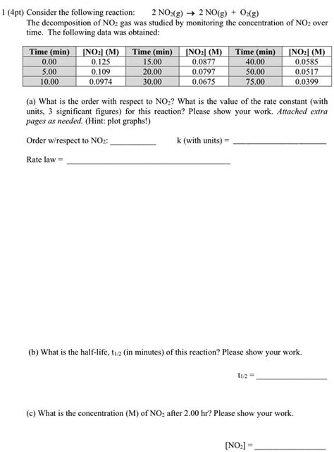 SOLVED Pt Consider The Following Reaction NOz G NO G G The Decomposition Of NOz Gas