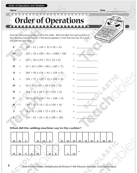 Order Of Operations Math Puzzle Printable Skills Sheets Games