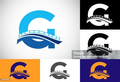 다리 기호초기 G 모노그램 문자 알파벳 추상 브리지 로고 디자인 템플릿 건설 사업 및 회사 정체성에 대한 현대적인 벡터 로고 0