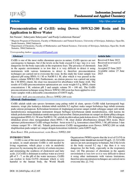 Preconcentration Of Cr Iii Using Dowex 5 Pdf Elution Chromium