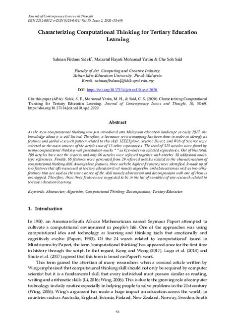 pdf characterizing computational thinking for tertiary education learning