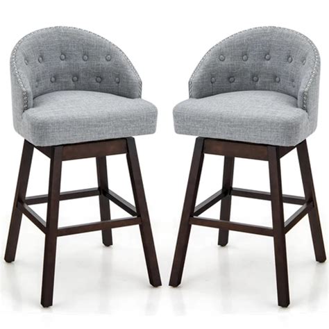 Costway Set Of 2 Swivel Bar Stools Tufted Bar Height Pub Chairs With