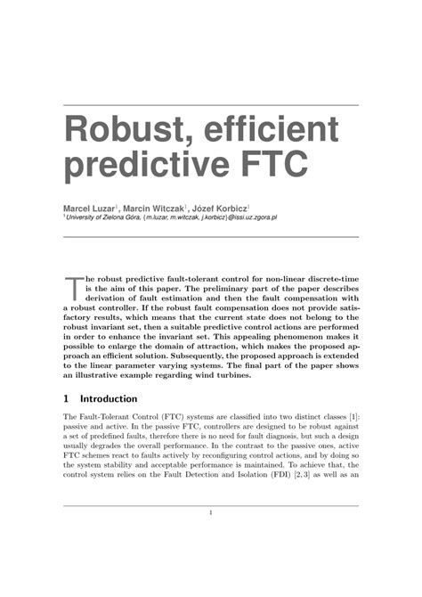 Pdf Robust Efficient Predictive Ftc