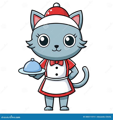 Cute Waitress Cat Cute Antropomorphic Vector Eps Stock Illustration