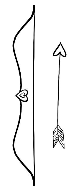 큐피드의 활과 화살낙서 손으로 그린 벡터 그림 흰색에 고립 된 단일 로맨틱 스케치 발렌타인 홀리데이 디자인 인쇄 엽서 스티커 장식 포스터를위한 귀여운 윤곽 그리기 귀여운에