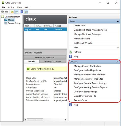 translating the citrix storefront console to powershell actions pane