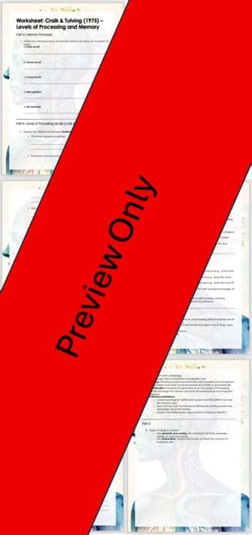 Craik And Tulving 1975 Psychology Worksheet Levels Of Processing