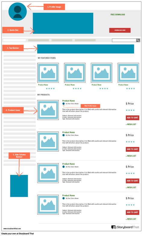 TpT Store Wireframe Storyboard By Pt Examples