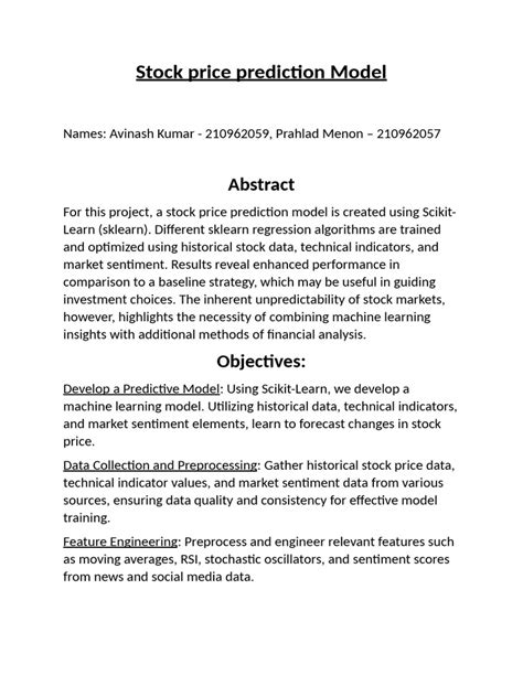 Stock Price Prediction Model Pdf