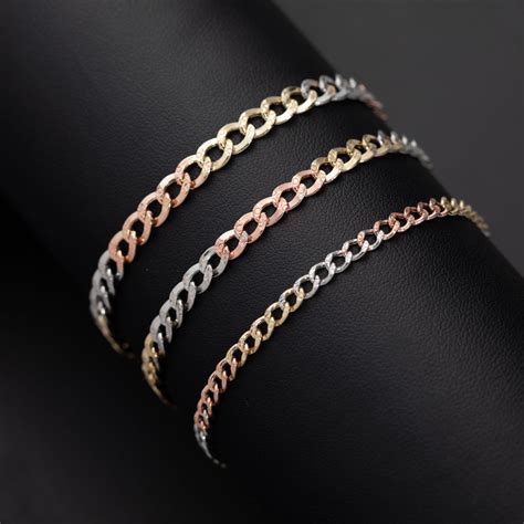 Diamond Cut Curb Link Bracelet 10k Tri Color Gold