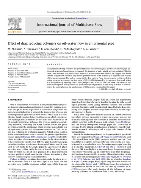 Pdf Effect Of Drag Reducing Polymers On Oil Water Flow In A Horizontal Pipe