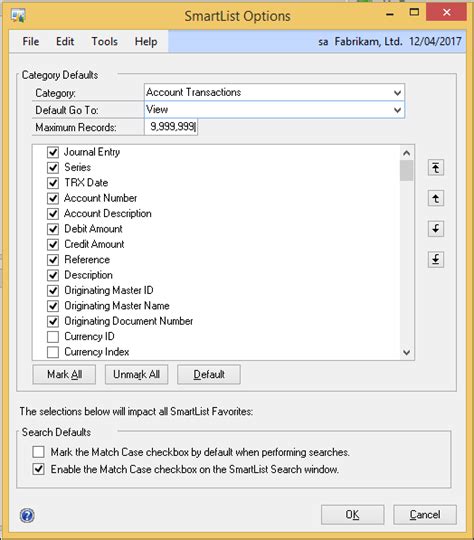 Dynamics GP Changing Settings On Default SmartLists
