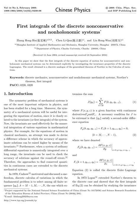 Pdf First Integrals Of The Discrete Nonconservative And Nonholonomic Systems
