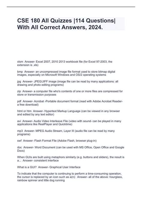 Cse 180 All Quizzes 114 Questions With All Correct Answers 2024 Asu Cse 180 Stuvia Us