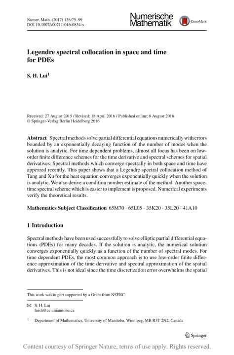 Legendre Spectral Collocation In Space And Time For Pdes Request Pdf
