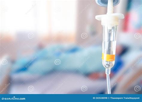 Close Up Of Intravenous Drip In Hospital Intravenous Saline Solution