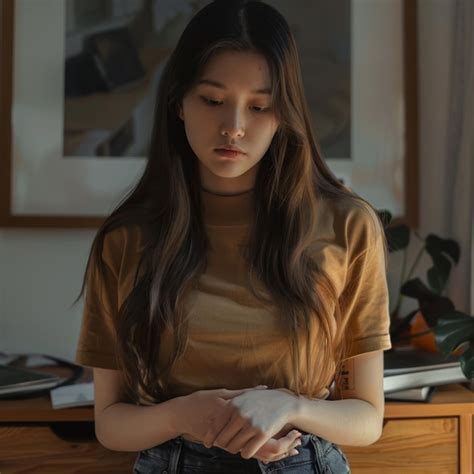 There Is A Woman That Is Looking At Her Cell Phone Generative Ai Premium Ai Generated Image