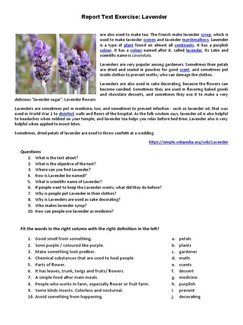 Report Text Exercise 4 Reading Comprehension Exercises 104090 Pdf Lavandula Food Ingredients