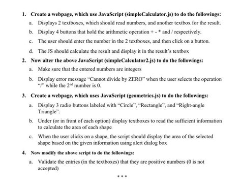 Solved 1 Create A Webpage Which Use Javascript