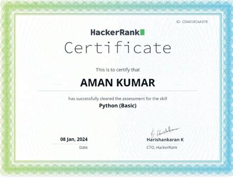 Aman Kumar On Linkedin Excited To Share That Ive Earned My Hackerrank