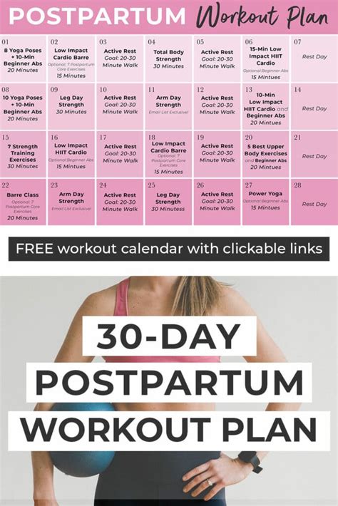 Postpartum Workout Plan 30 Day Calendar Nourish Move Love