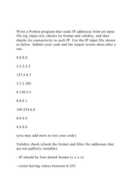 Write A Python Program That Reads Ip Addresses From An Input Fildocx
