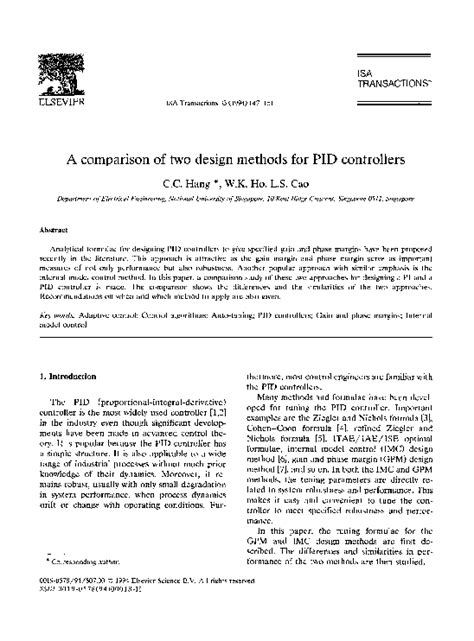 pdf a comparison of two design methods for pid controllers