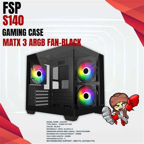 Fsp S140 M Atx Pc Case Include 3 Argb Fans Black Quadra Computer