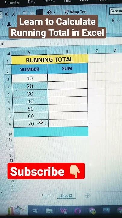 calculate running total in excel shorts shortvideo excel learn