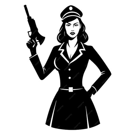 A Black And White Drawing Of A Woman With A Gun In Her Hand Premium