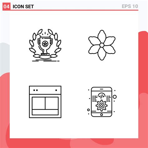 Mobile Interface Line Set Of 4 Pictograms Of Award Layout Reward Nature Web Editable Vector