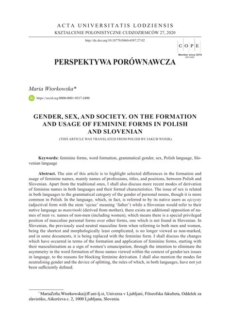 Pdf Gender Sex And Society On The Formation And Usage Of Feminine