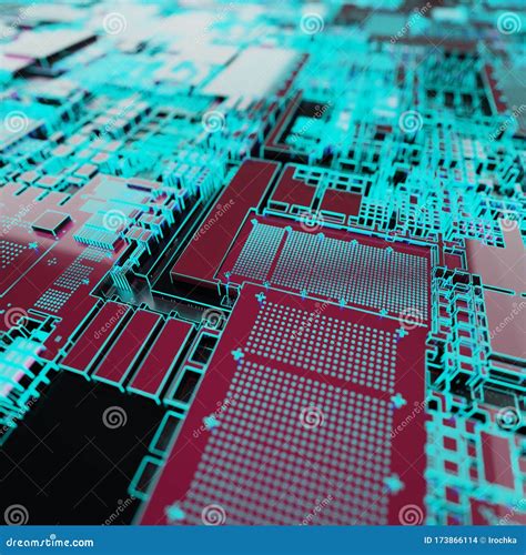 Circuit Board Futuristic Server Code Processing Neon Color Technology Background Stock