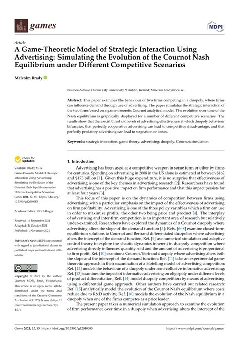 Pdf A Game Theoretic Model Of Strategic Interaction Using Advertising