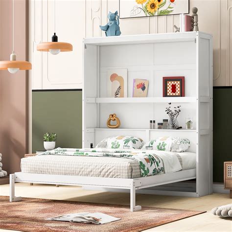 Churanty Queen Murphy Bed With Shelves Foldable Wall Bedframe Space