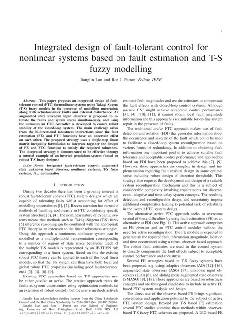 Pdf Integrated Design Of Fault Tolerant Control For Nonlinear Systems