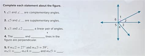 complete each statement about the figure 1 ∠ 1 and ∠ are