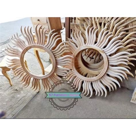 Jual Figura Frame Jati Model Unik Cermin Dinding Bulat Kayu Jati
