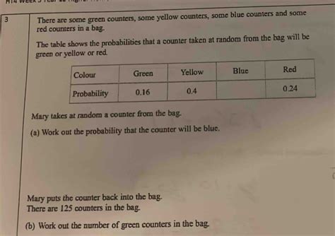 Solved 4 Wee 3 There Are Some Green Counters Some Yellow Counters