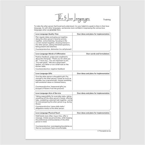 Love Languages Worksheet Therapist Aid Worksheets Library