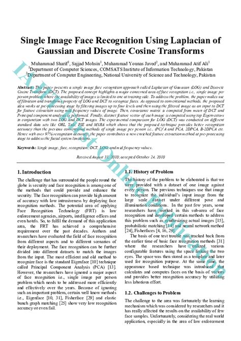 Pdf Single Image Face Recognition Using Laplacian Of Gaussian And