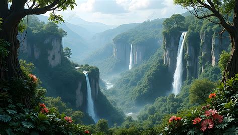 폭포와 광대 한 열대 우림 전망을 가진 무성한 열대 숲 열대 우림 폭포 초목 배경 일러스트 및 사진 무료 다운로드 Pngtree