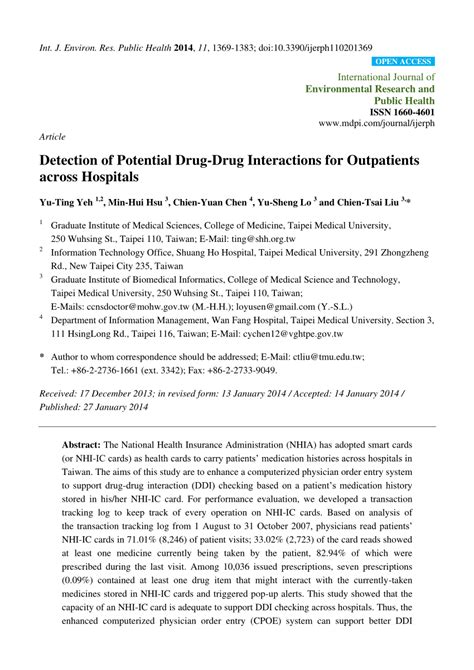 Pdf Detection Of Potential Drug Drug Interactions For Outpatients