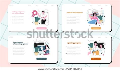 Programming Web Banner Landing Page Set Stock Vector Royalty Free