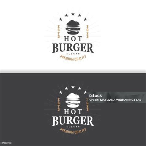 햄버거 로고 패스트 푸드 디자인 뜨겁고 맛있는 음식 벡터 템플릿 일러스트레이션 치즈에 대한 스톡 벡터 아트 및 기타 이미지 치즈 탁자 건강에 좋지 않은 음식 Istock