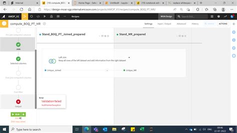 null point exception after executing left join recipe on two dataset