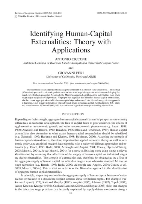 Pdf Identifying Human Capital Externalities Theory With Applications