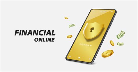 황금 자물쇠 방패는 스마트 폰 화면에 있습니다 온라인 돈 도난을 방지하기 위해 금화와 달러 지폐가 그들 옆에 떠있었습니다 무선 기술에 대한 스톡 벡터 아트 및 기타 이미지