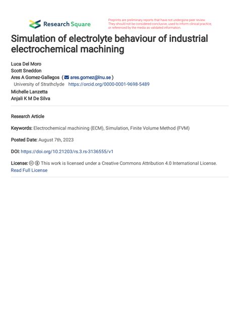 Pdf Simulation Of Electrolyte Behaviour Of Industrial Electrochemical Machining