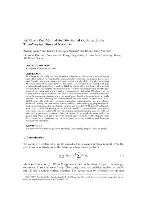 Pdf Abpush Pull Method For Distributed Optimization In Time Varying